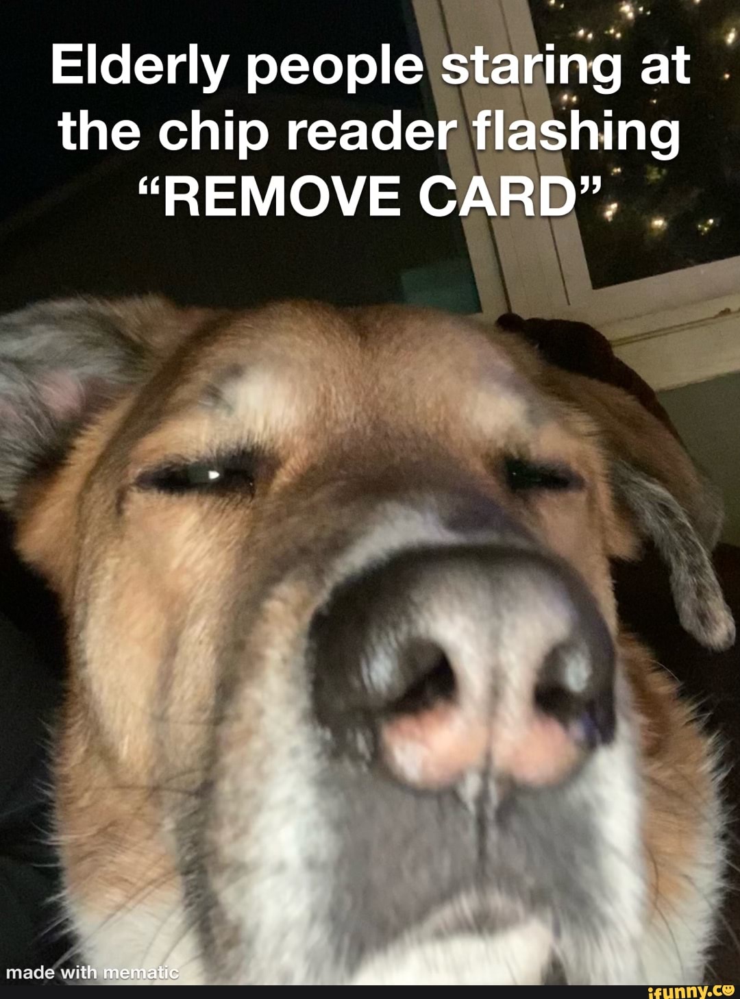 Elderly people staring at at the chip reader flashing "REMOVE CARD ...