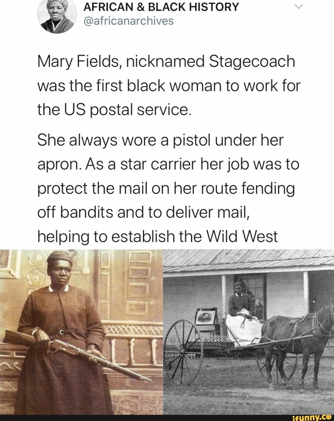 Mary Fields, nicknamed Stagecoach was the first black woman to work for ...