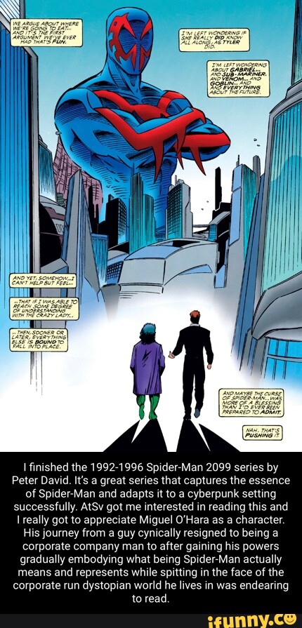 I finished the 1992-1996 Spider-Man 2099 series by Peter David. It's a ...