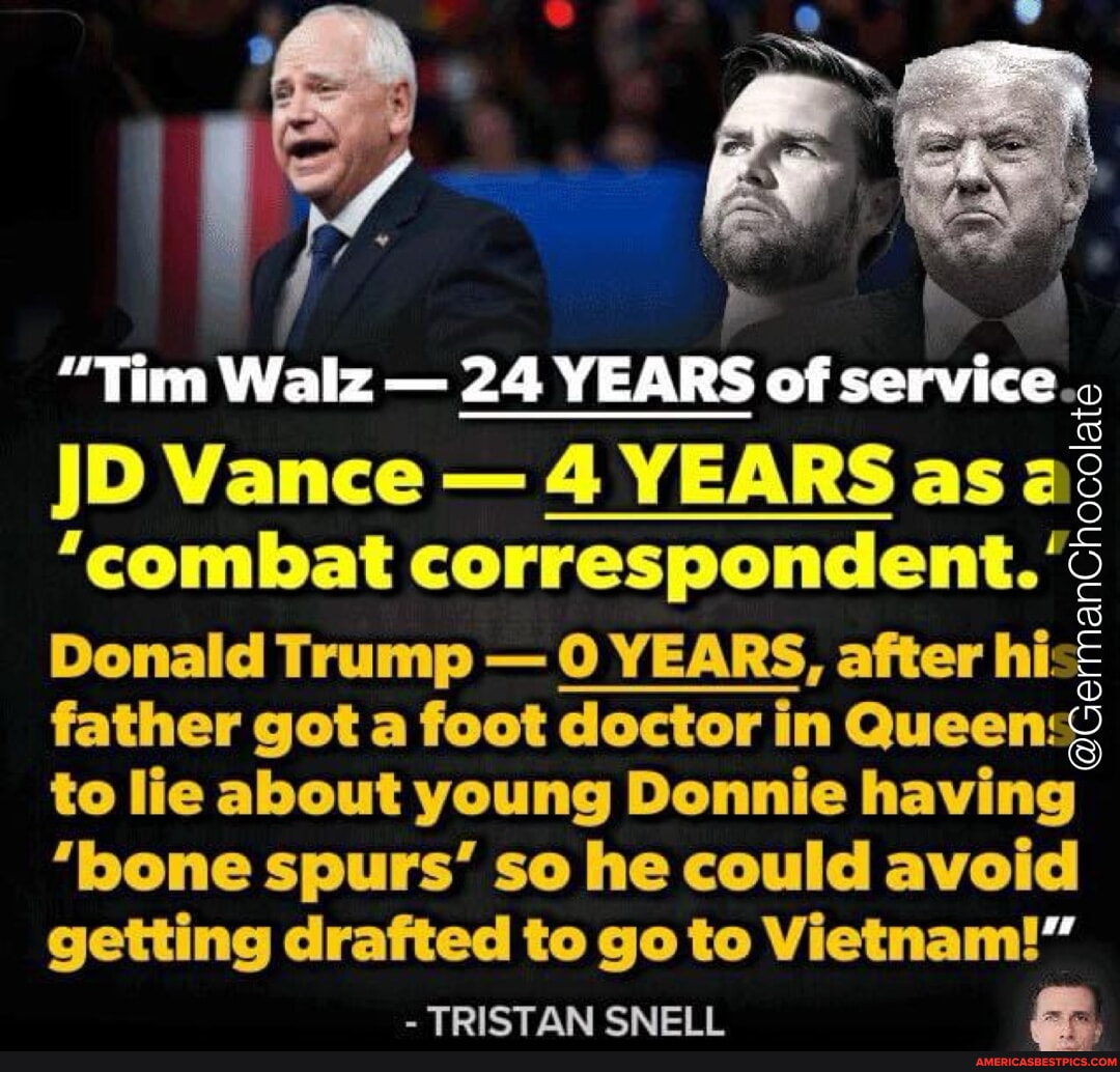 "Tim Walks - 24 YEARS of service... JD Vance - 4 YEARS as 'combat ...