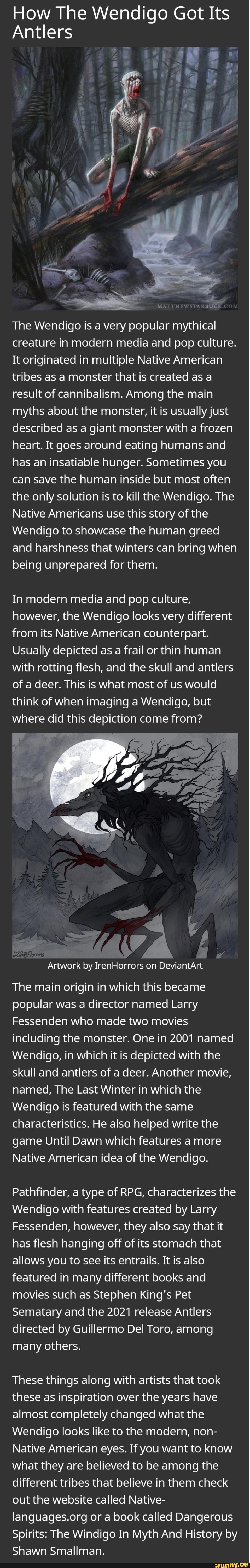 How The Wendigo Got Its Antlers The Wendigo is a very popular mythical ...