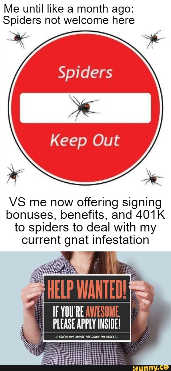 Me until like a month ago: Spiders not welcome here Spiders Keep Out VS ...