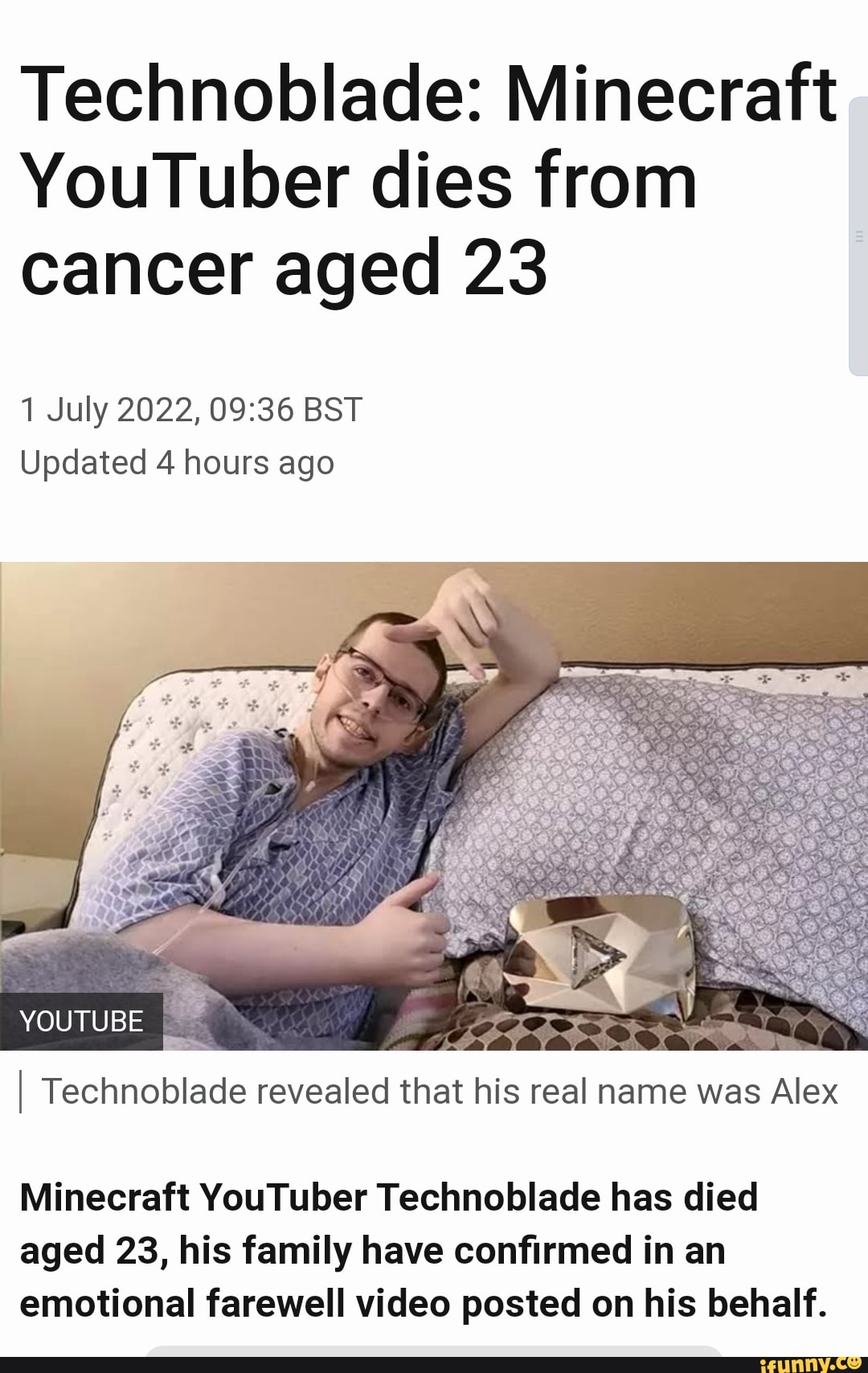 Technoblade: Minecraft YouTuber dies from cancer aged 23 1 July 2022 ...
