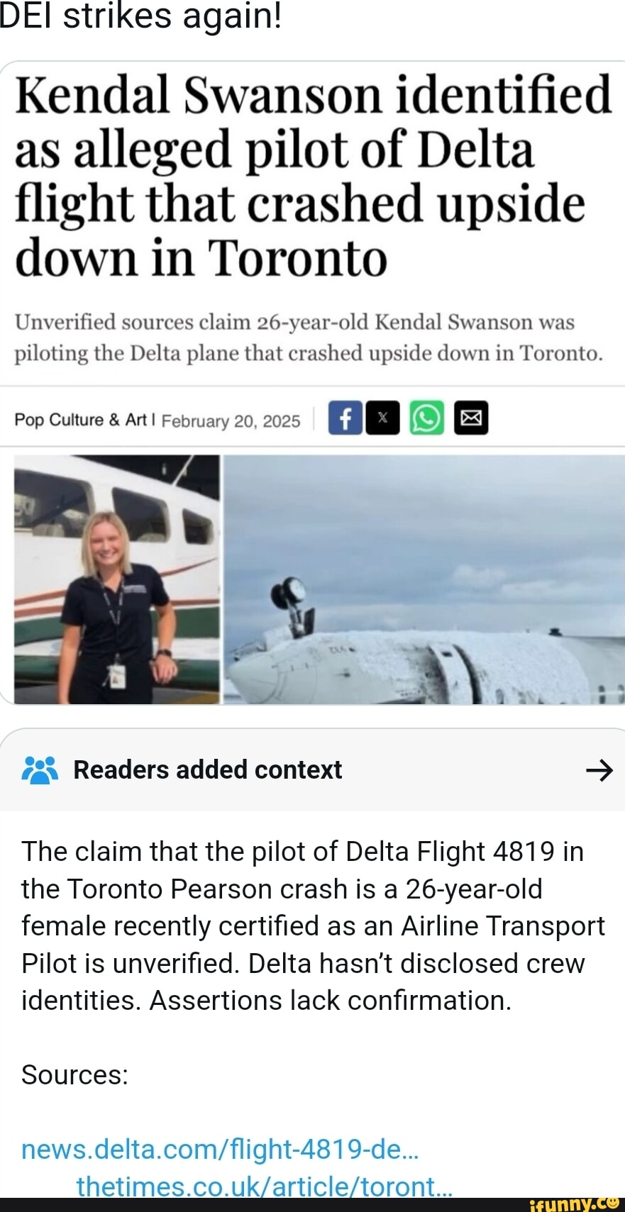 DEI strikes again! Kendal Swanson identified as alleged pilot of Delta ...