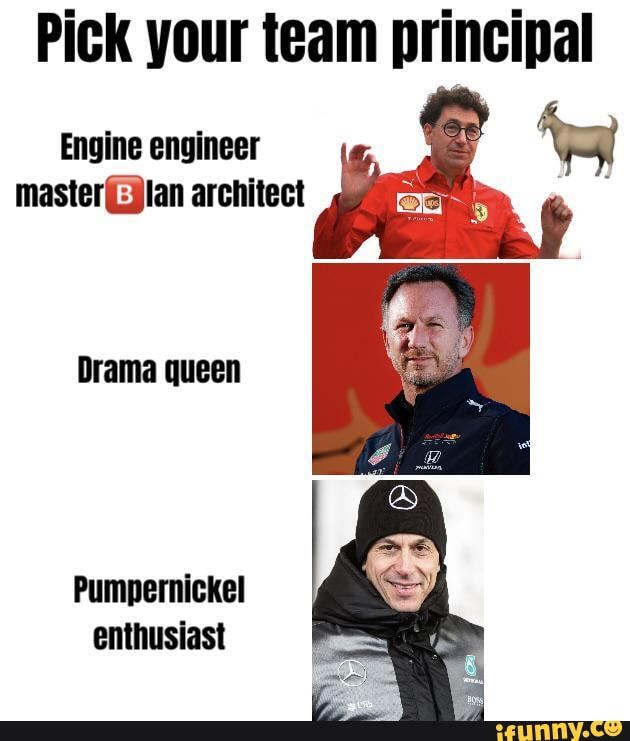 Pick your team principal Engine engineer architect Drama queen ...