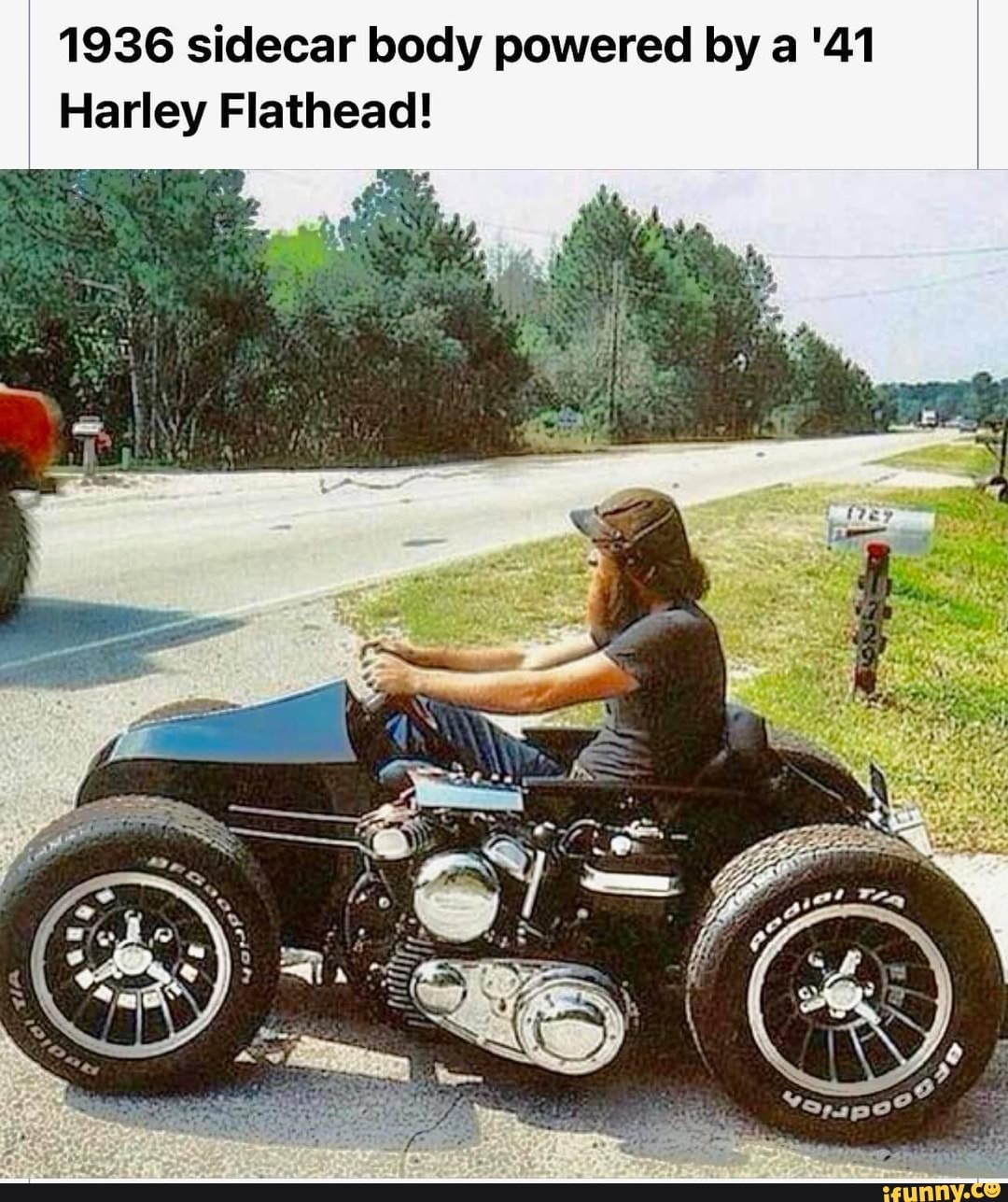 1936 sidecar body powered by a '41 Harley Flathead! - iFunny