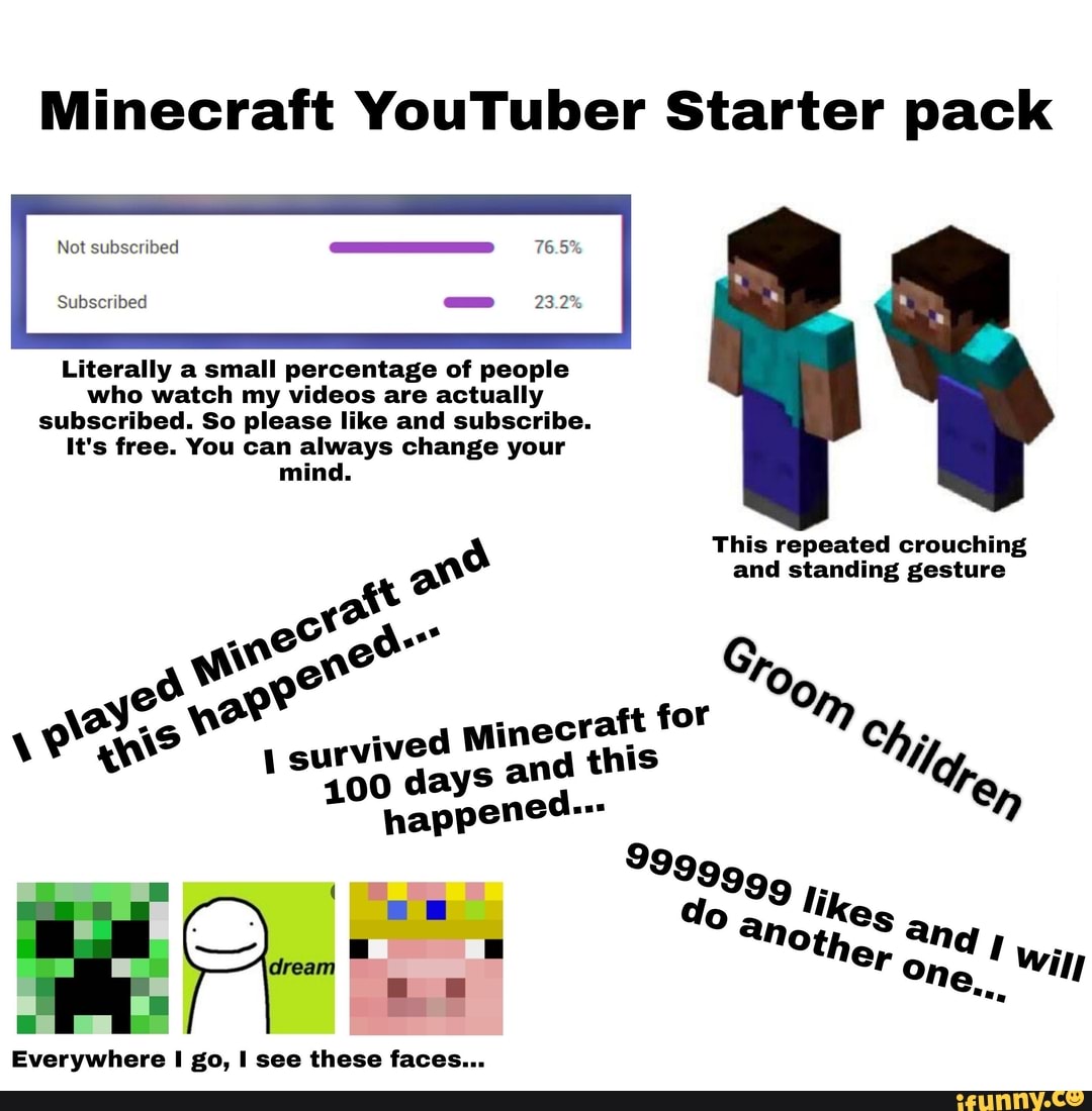 Minecraft YouTuber Starter pack Not subscribed Subscribed Literally a ...