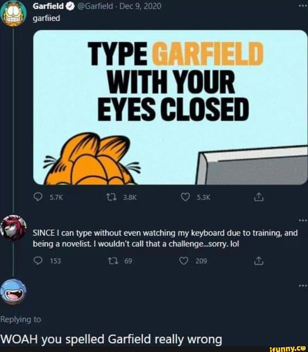 Garfield @ @Garfield De 9, 2020 garfiied TYPE GARFIELD WITH YOUR EYES ...