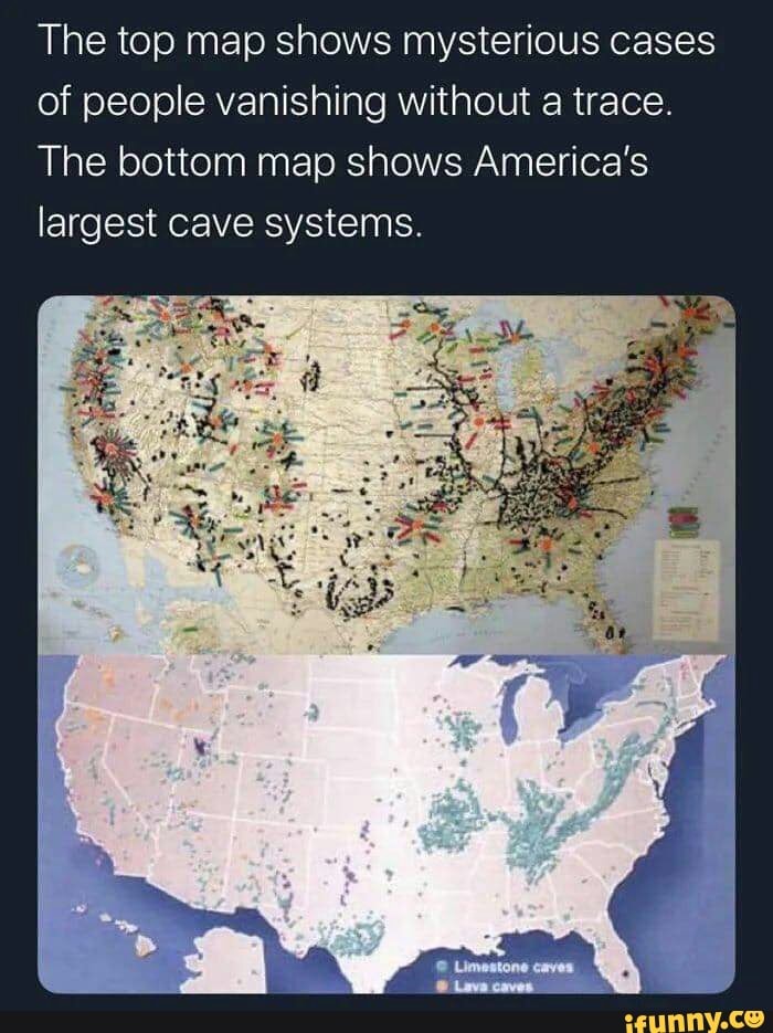 The top map shows mysterious cases of people vanishing without a trace ...