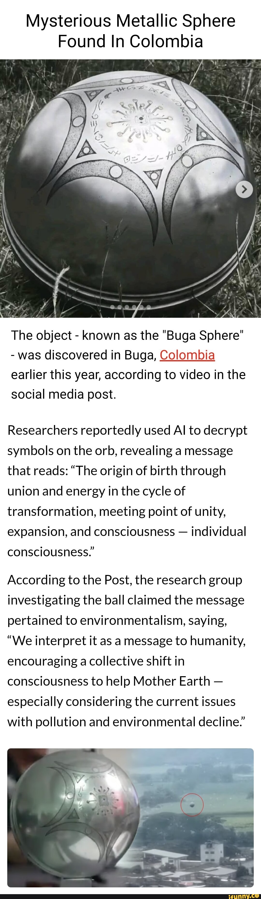 Mysterious Metallic Sphere Found In Colombia The object - known as the ...