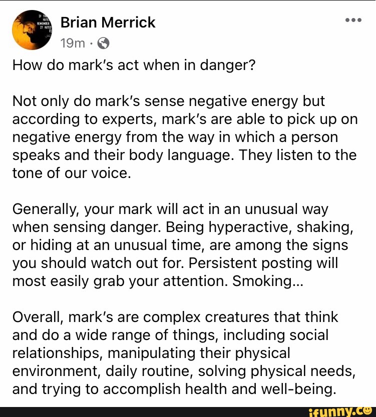 Brian Merrick How do mark's act when in danger? Not only do mark's ...