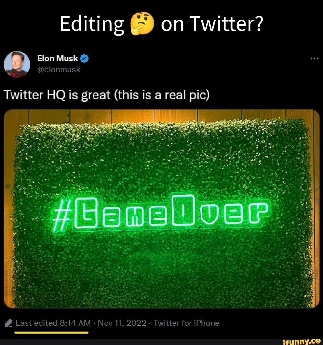 Editing @ on Twitter? Elon Musk @ @elonmusk Twitter HQ is great (this ...