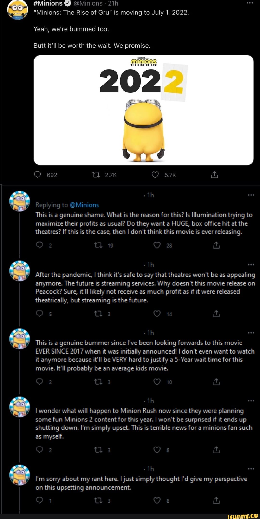 #Minions @ @WMi: "Minions: The Rise of Gru" is moving to July 1, 2022 ...