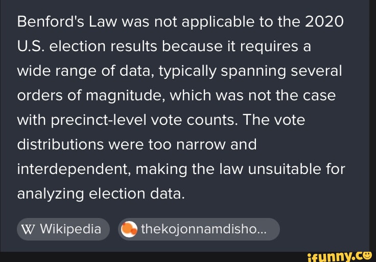 Benford's Law was not applicable to the 2020 US. election results ...