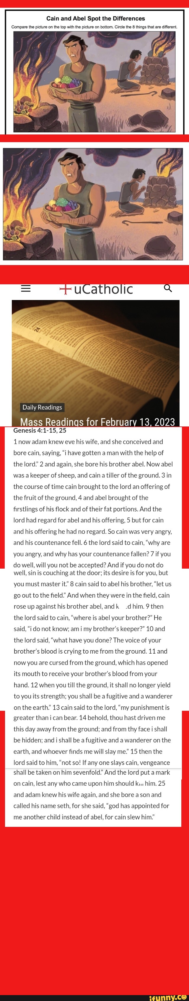 Cain and Abel Spot the Differences 'Compare the picture on the top with ...