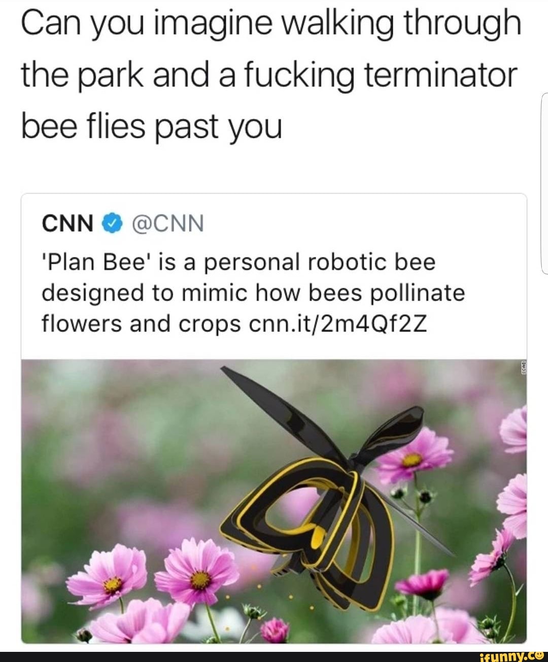 Can you imagine walking through the park and a fucking terminator bee ...
