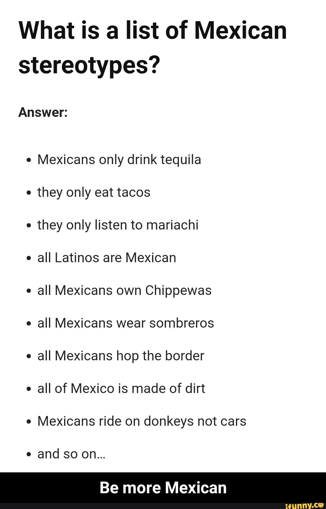 Mexican Stereotypes List