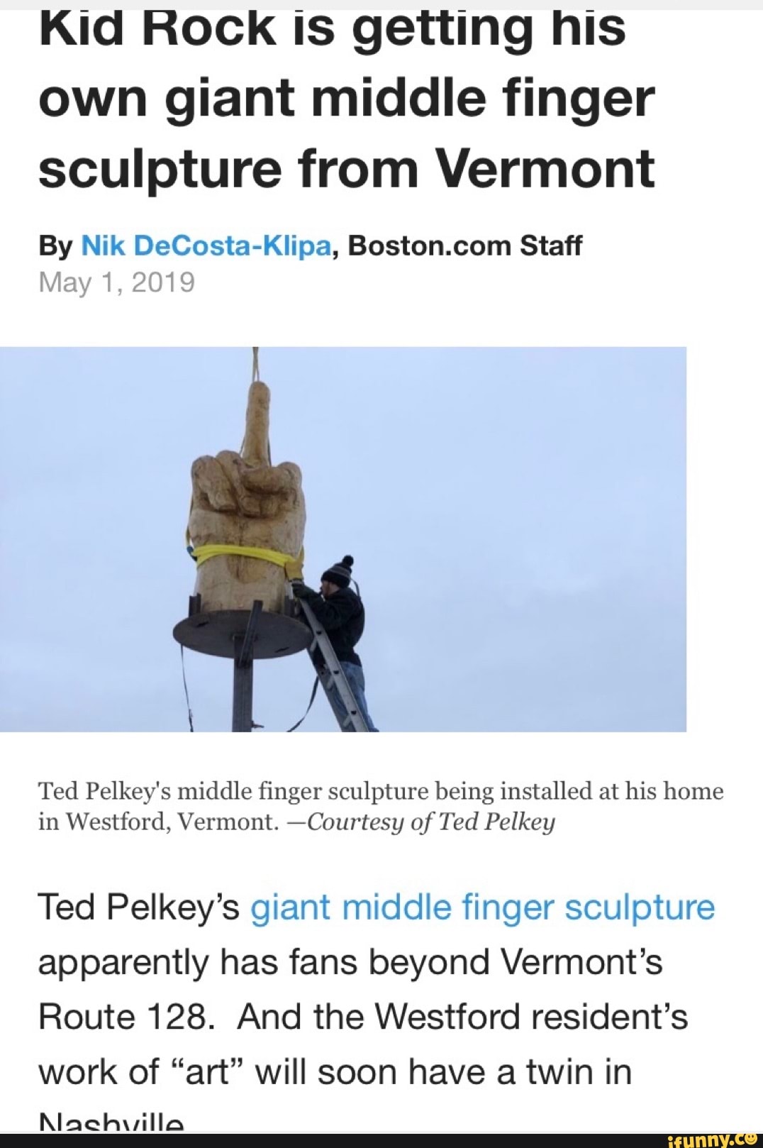 Kid Rock Is getting his own giant middle finger sculpture from Vermont ...