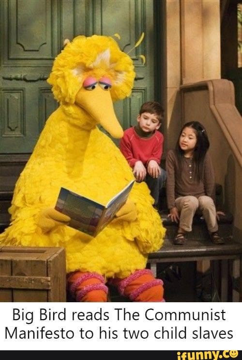 Big Bird reads The Communist Manifesto to his two child slaves - iFunny