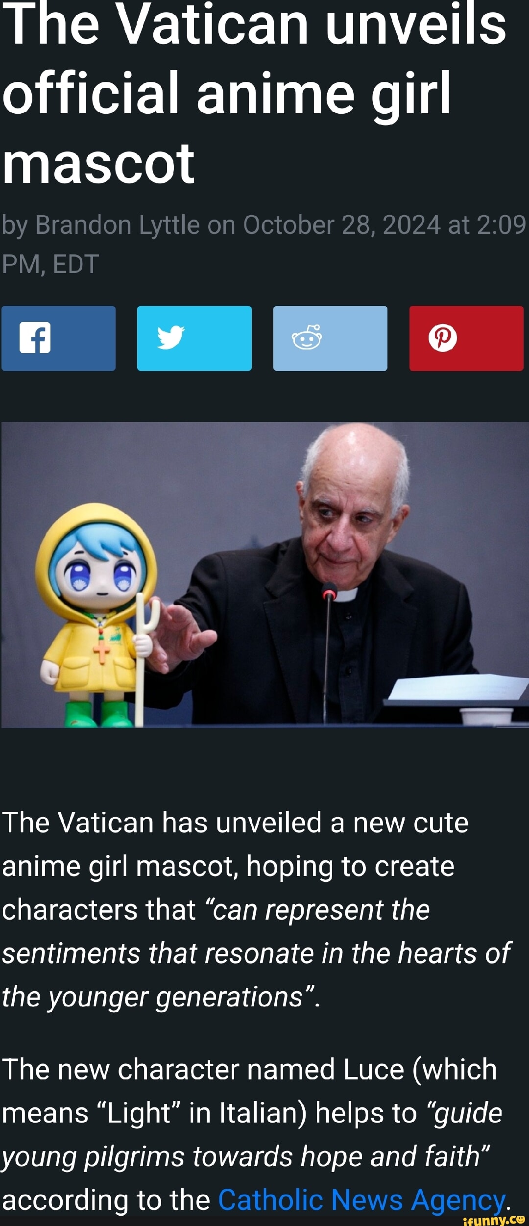 The Vatican unveils official anime girl mascot by Brandon Lyttle on ...