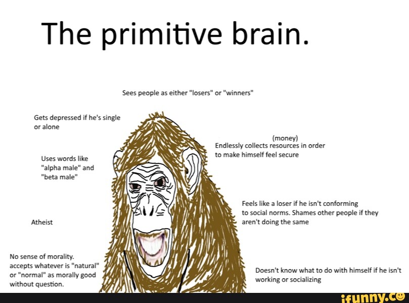 The primitive brain. Sees people as either "losers" or "winners" Gets ...