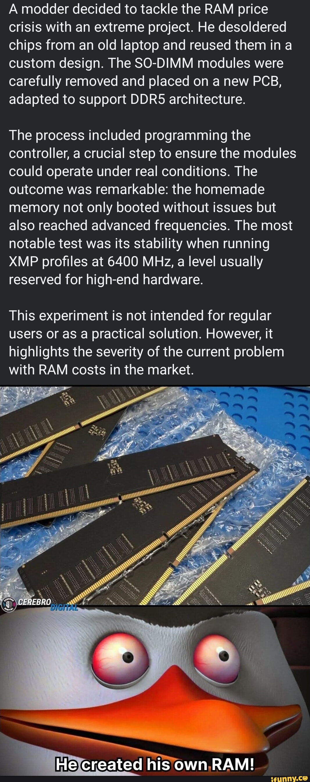 A modder decided to tackle the RAM price crisis with an extreme project ...
