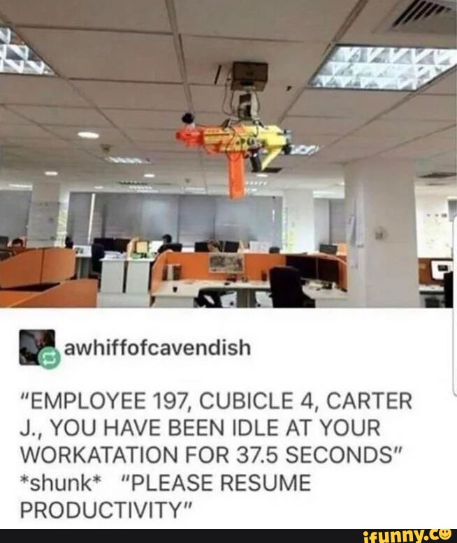 "EMPLOYEE 197, CUBICLE 4, CARTER J., YOU HAVE BEEN IDLE AT YOUR ...