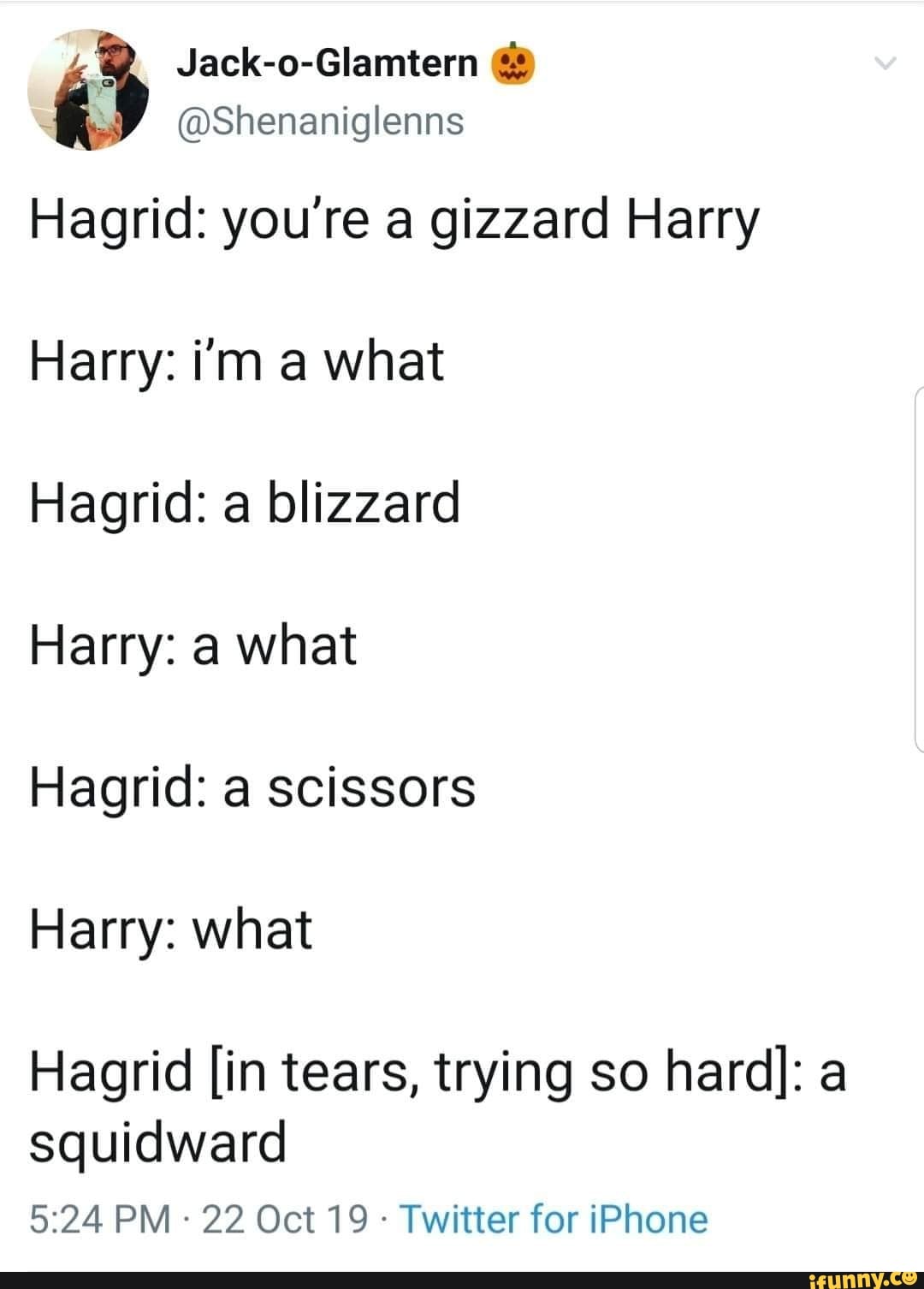 Jack-o-Glamtern @ Hagrid: you're a gizzard Harry Harry: i'm a what ...