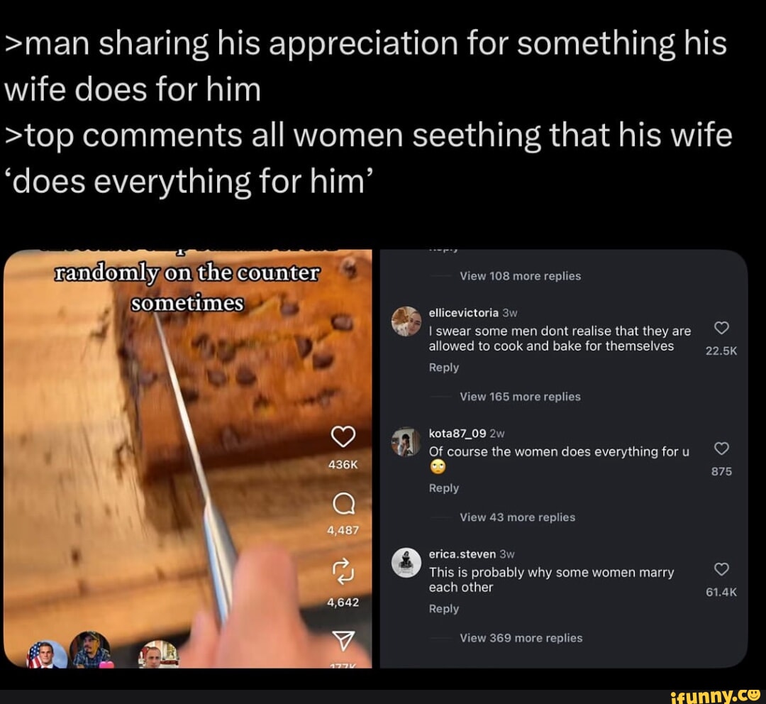 >man sharing his appreciation for something his wife does for him >top ...