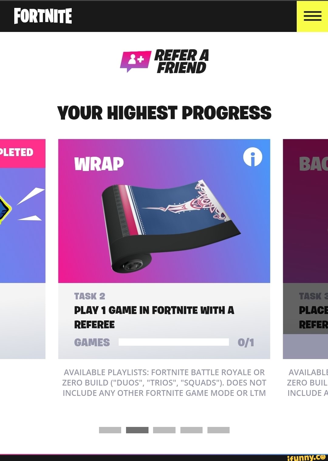 FORTNITE I REFER A FRIEND YOUR HIGHEST PROGRESS RAD TASK 2 PLAY 1 GAME ...