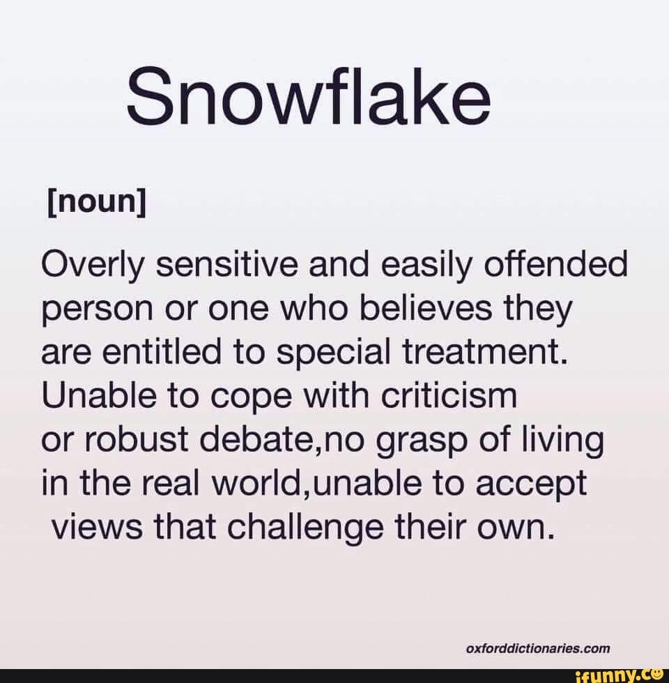 Snowflake [noun] Overly sensitive and easily offended person or one who ...