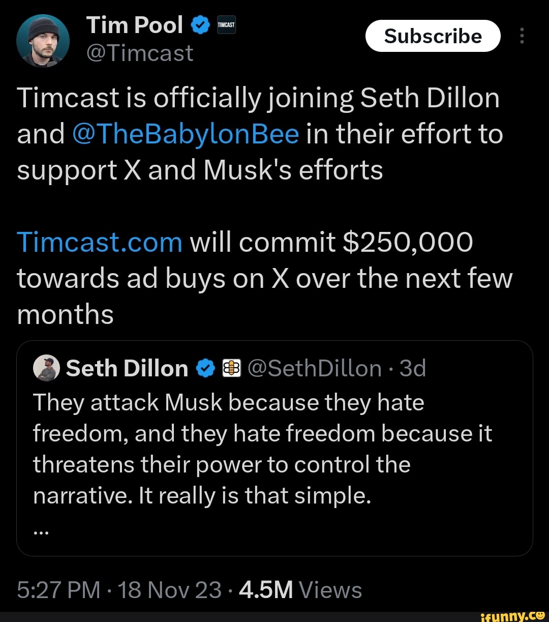 Tim Pool @ @Timcast Timcast is officially joining Seth Dillon and ...
