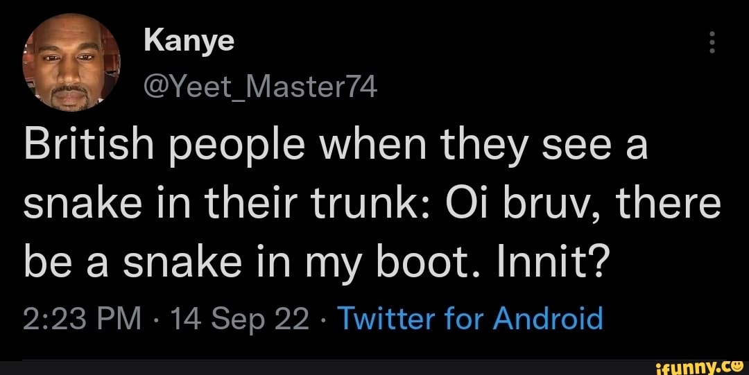 Kanye @Yeet_Master74 British people when they see a snake in their ...