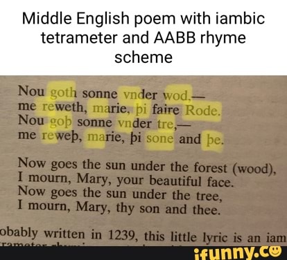 Middle English poem with iambic tetrameter and AABB rhyme scheme wader ...
