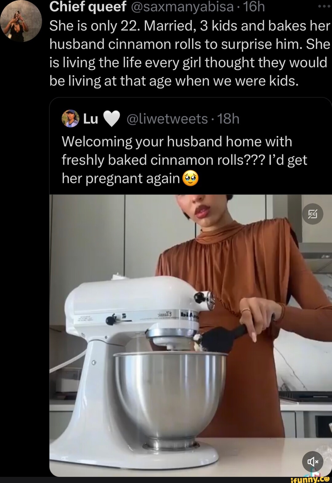 Chief queef @saxmanyabisa: She is only 22. Married, 3 kids and bakes ...