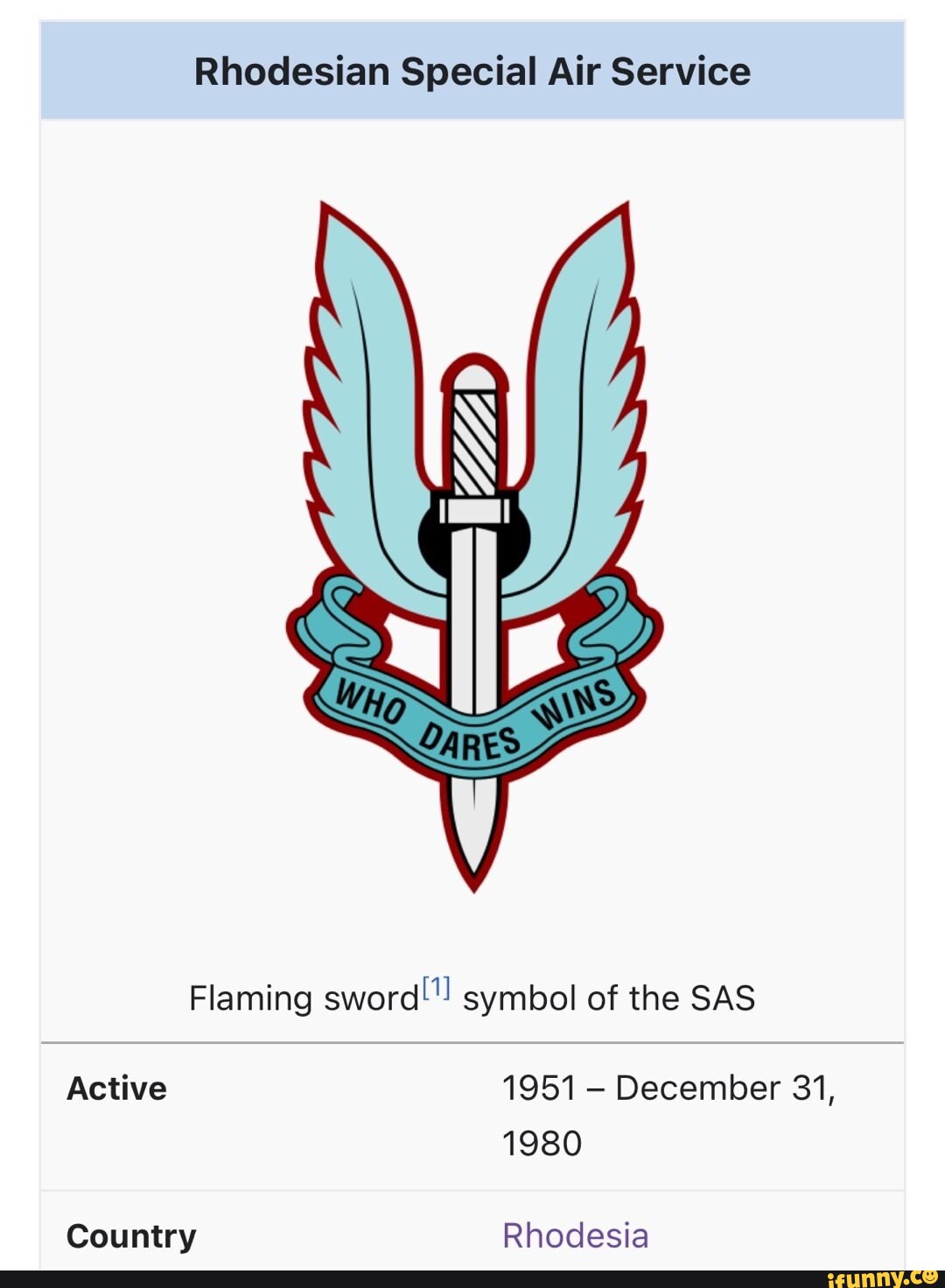 Rhodesian Special Air Service Flaming sword!"! symbol of the SAS Active ...