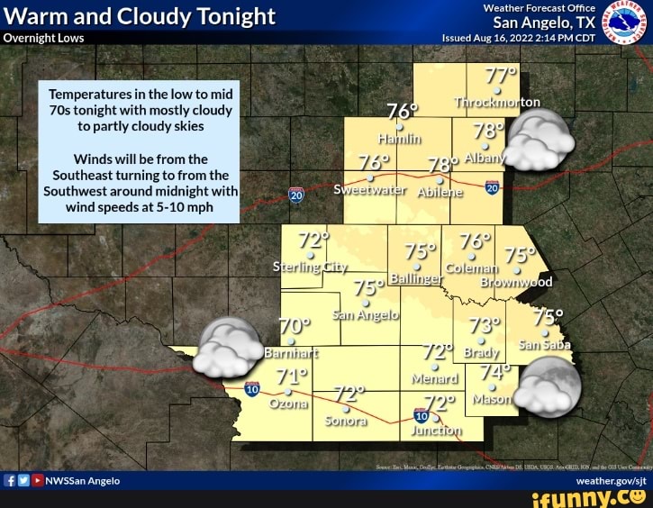 Warm and Cloudy Tonight Overnight Lows Temperatures in the low to mid ...
