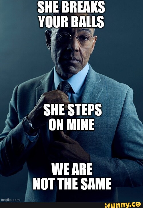 SHE BREAKS YOUR BALLS SHE STEPS ON MINE WE ARE NOT THE SAME - iFunny