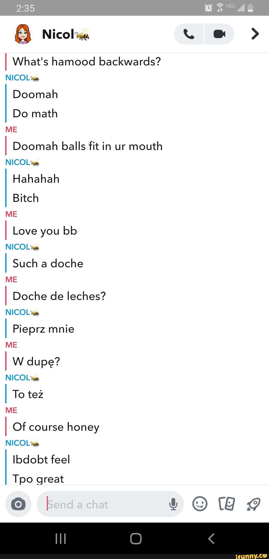 I What's hamood backwards? NICOL Doomah Do math ME I Doomah balls fit ...