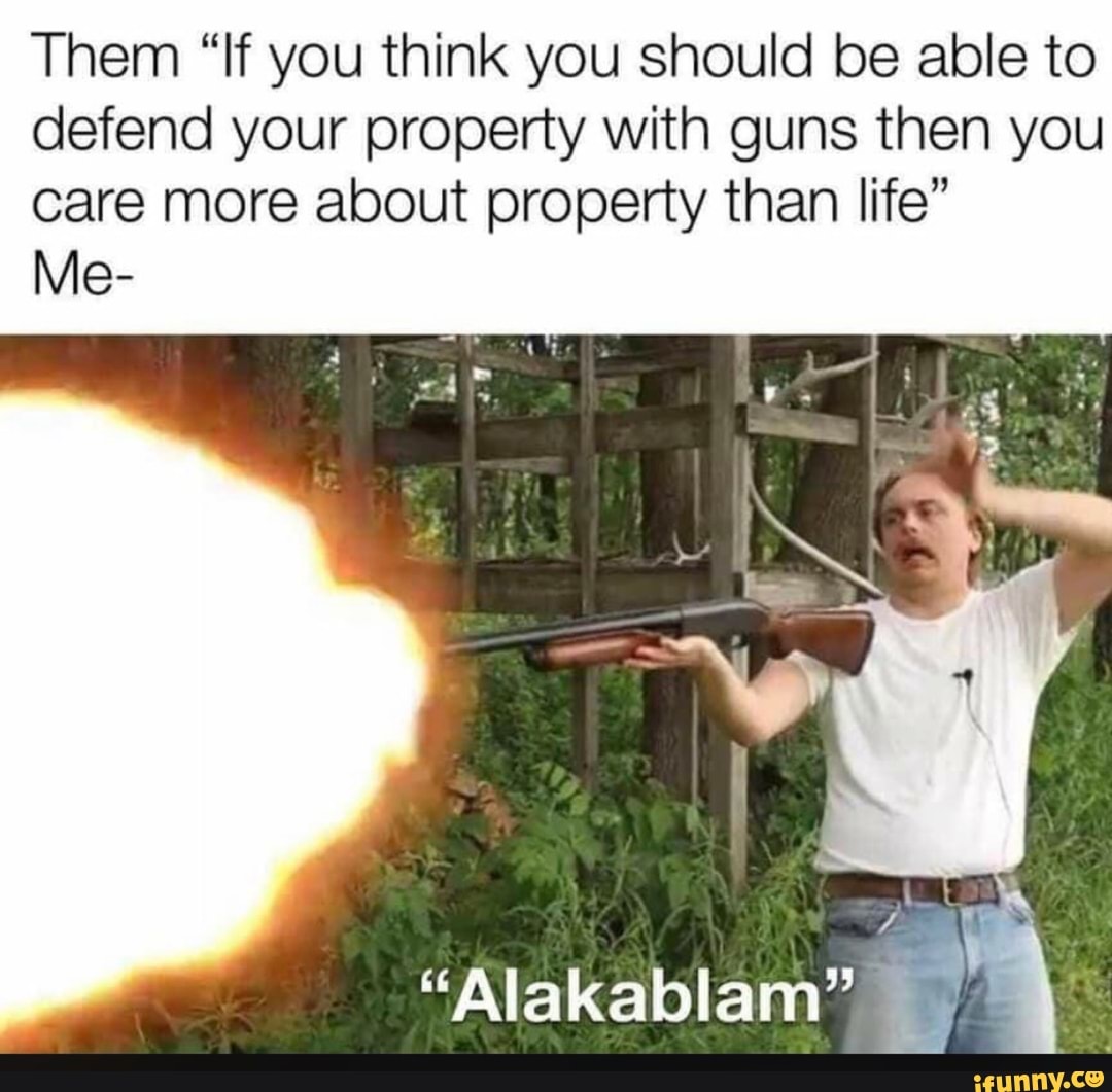 Them "If you think you should be able to defend your property with guns ...