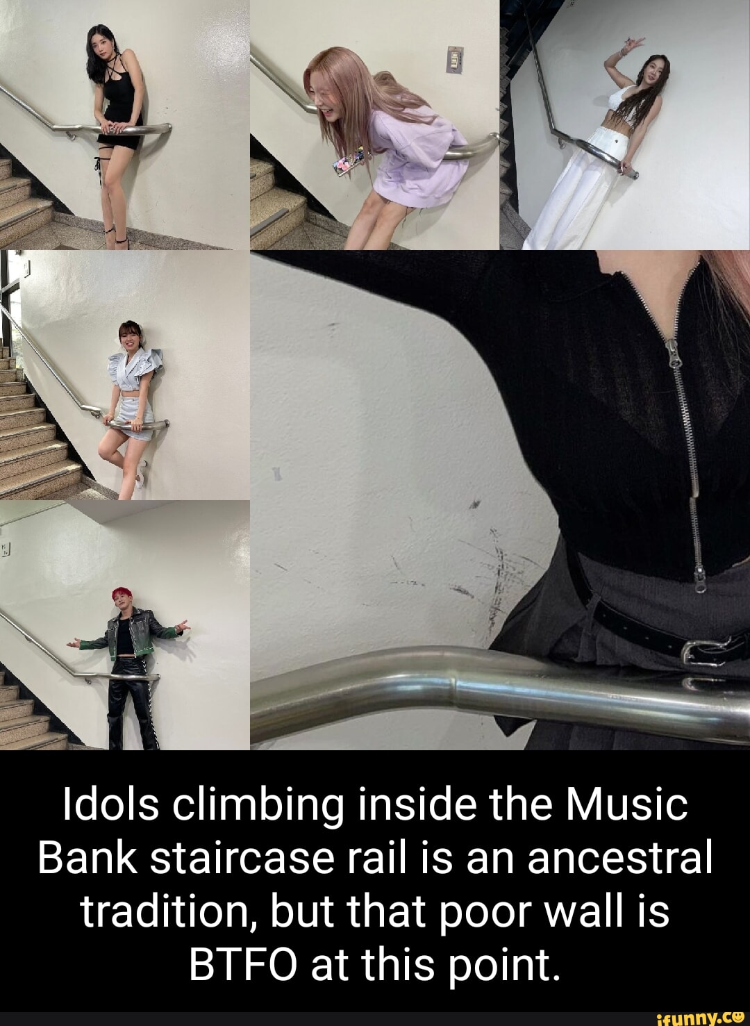 Idols climbing inside the Music Bank staircase rail is an ancestral ...