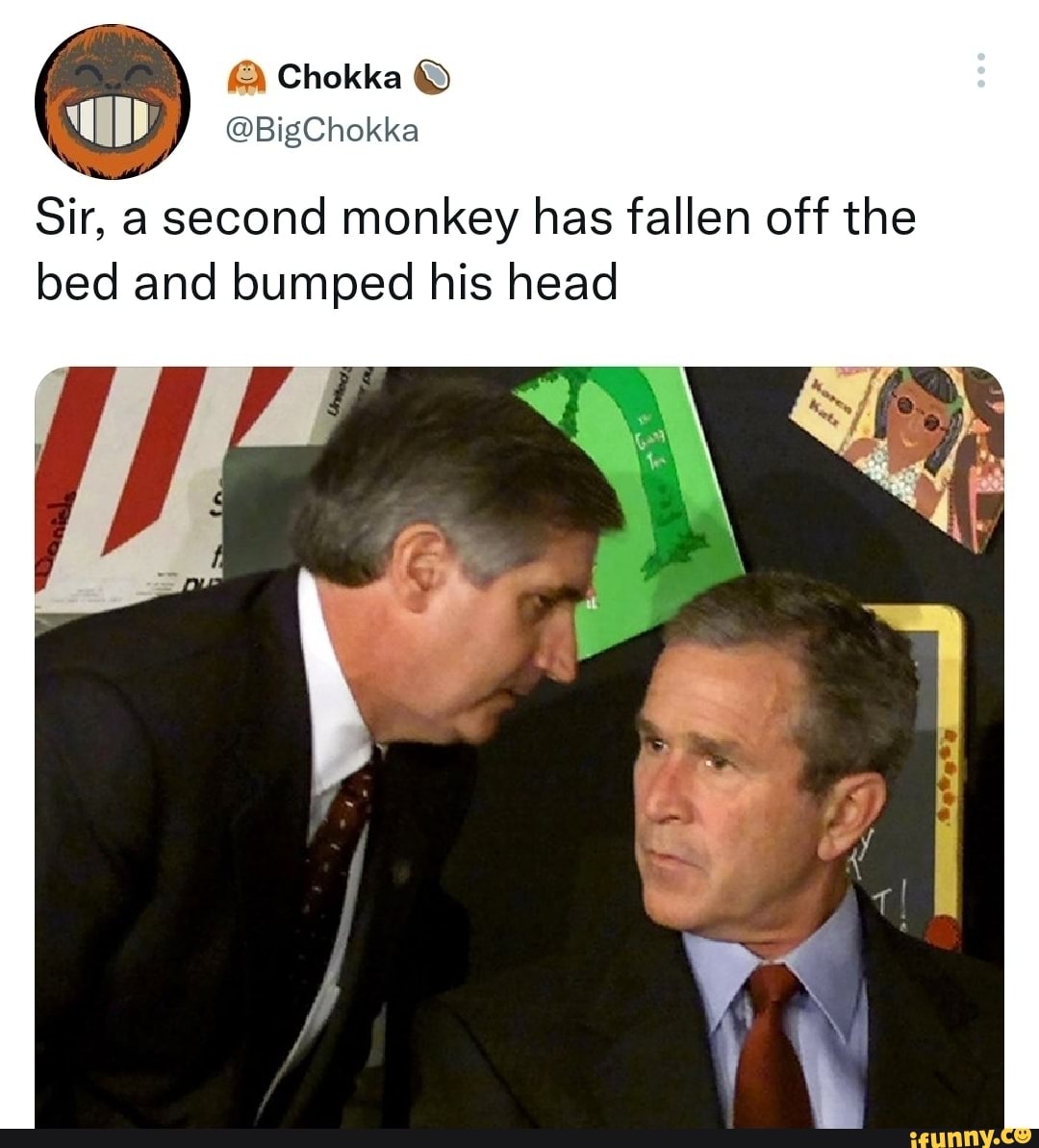 Sir, a second monkey has fallen off the bed and bumped his head - iFunny