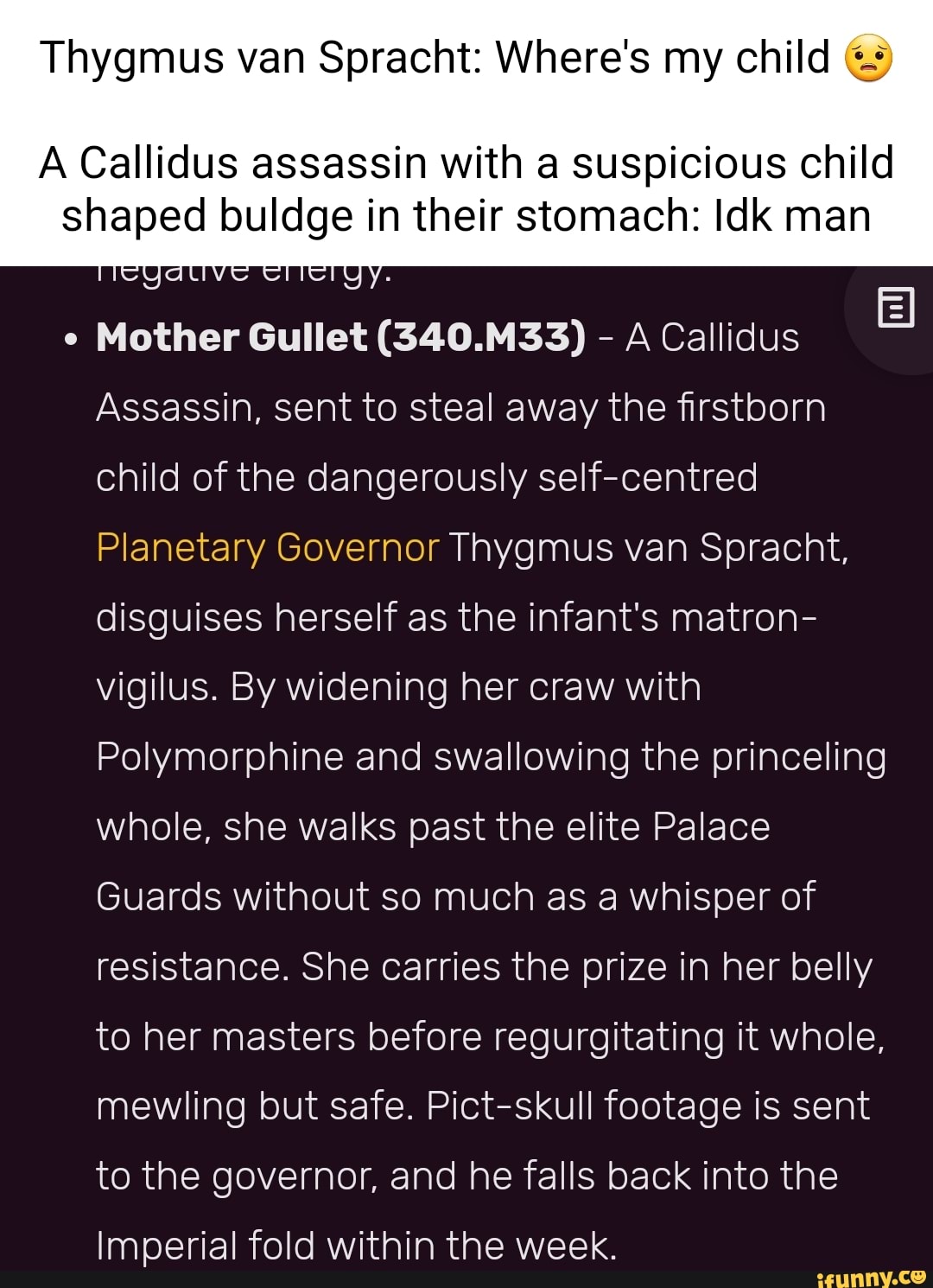 Thygmus van Spracht: Where's my child A Callidus assassin with a ...