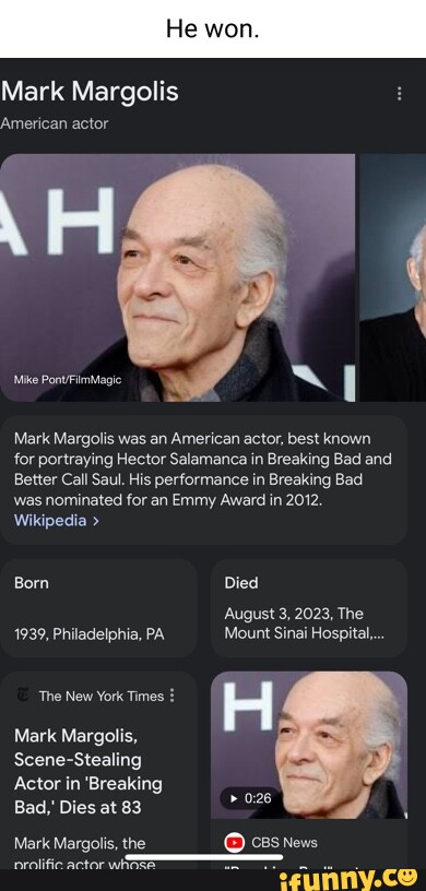 He wi Mark Margolis American actor Mike Mark Margolis was an American ...