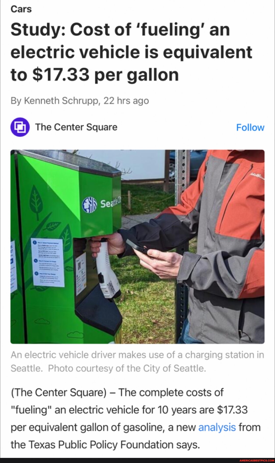 Cars Study: Cost of 'fueling' an electric vehicle is equivalent to $17. ...