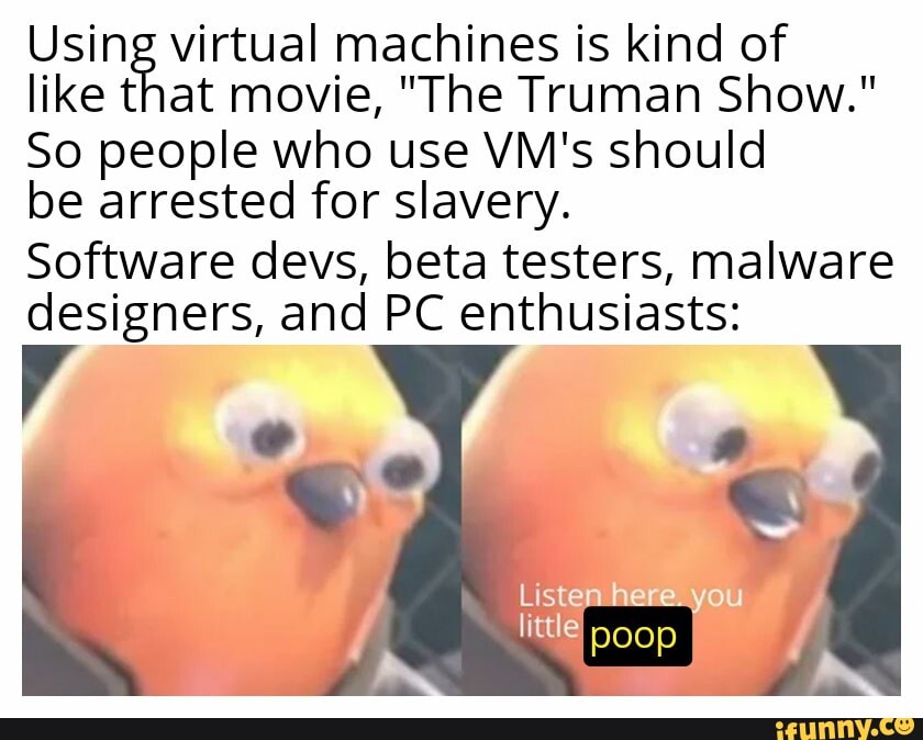 Using virtual machines is kind of like that movie, "The Truman Show ...