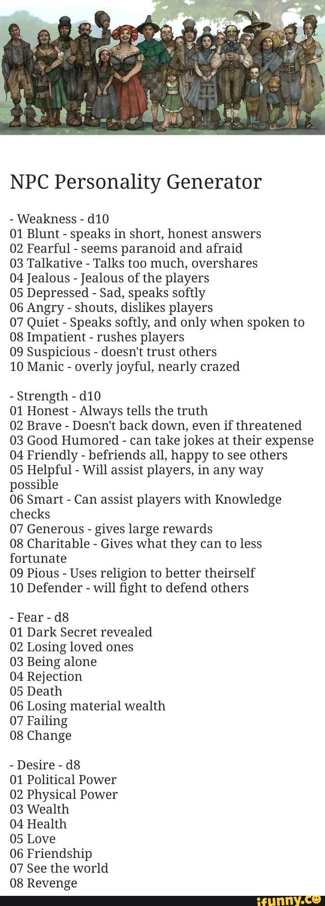 NPC Personality Generator - Weakness - 01 Blunt - speaks in short ...