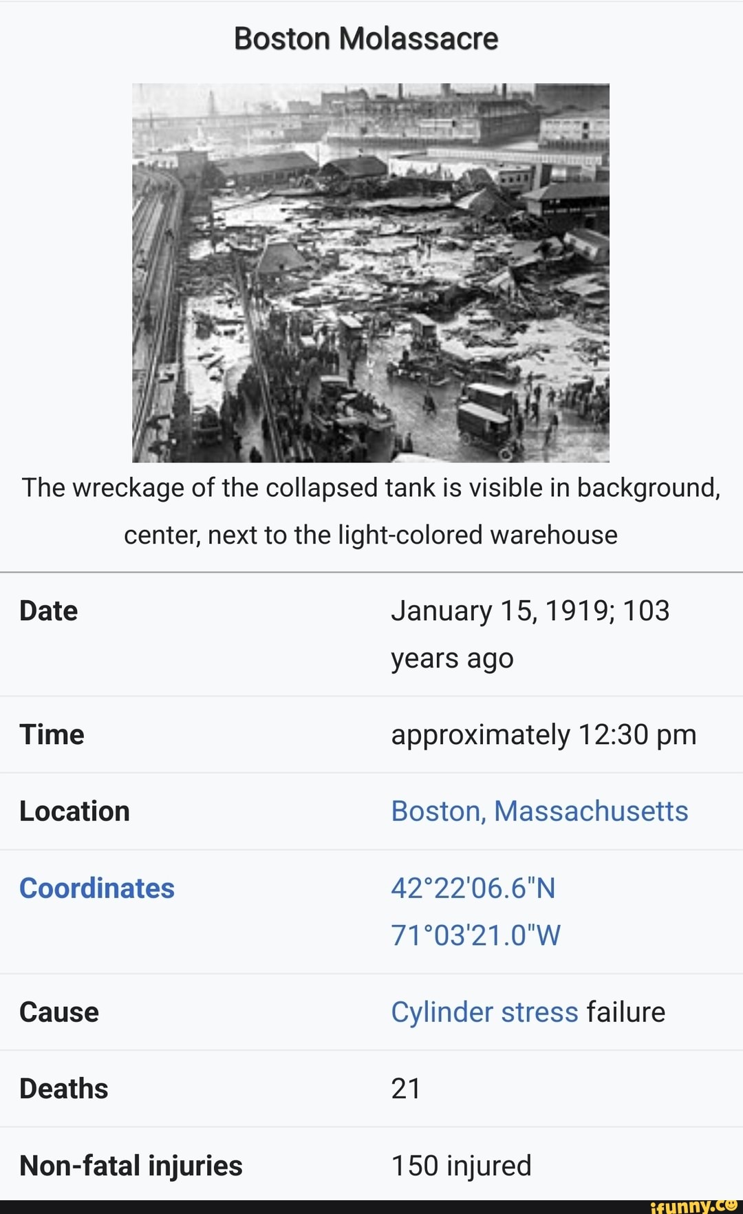 Boston Molassacre The wreckage of the collapsed tank is visible in ...