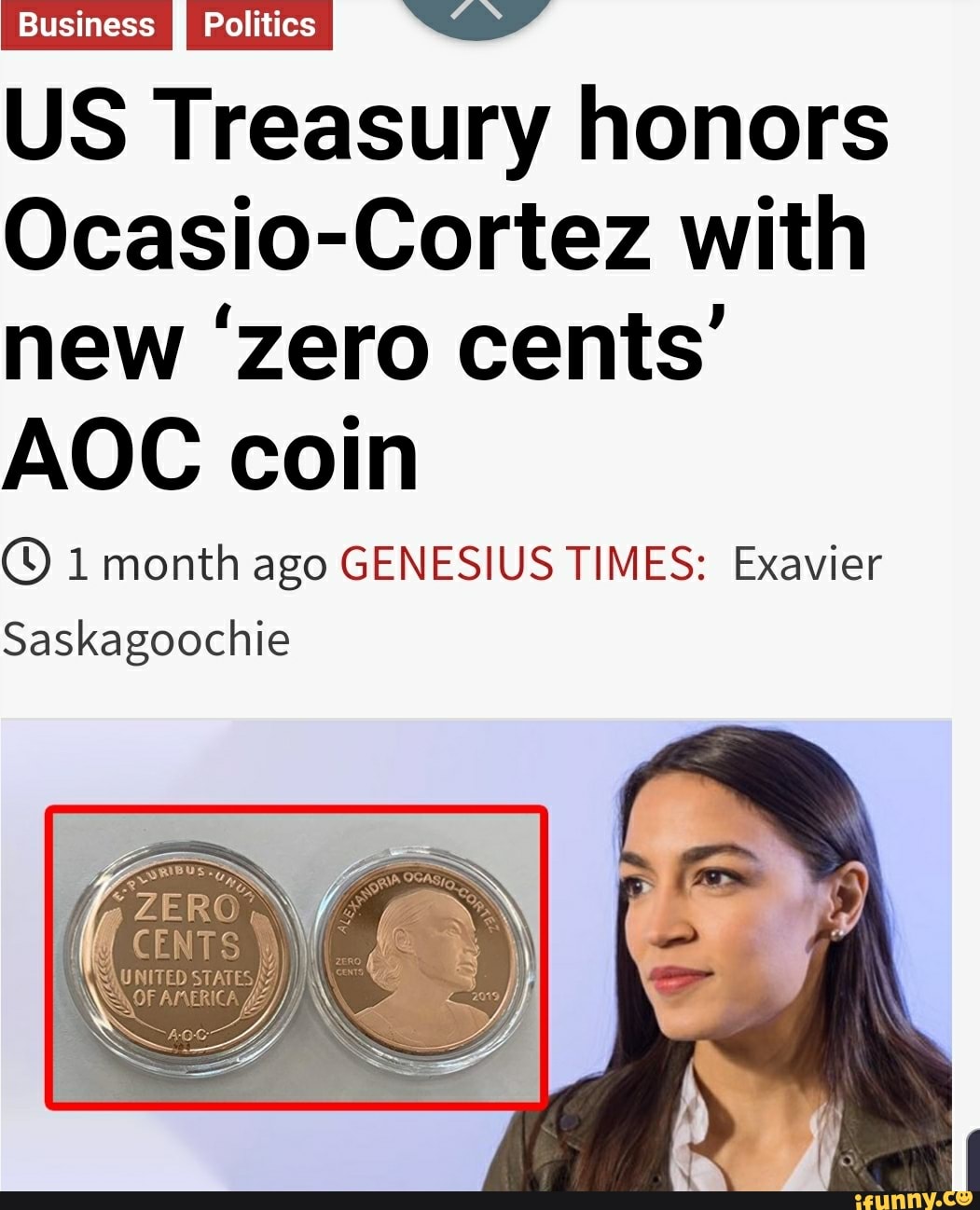 Mm w US Treasury honors Ocasio-Cortez with new 'zero cents' AOC coin C9 ...