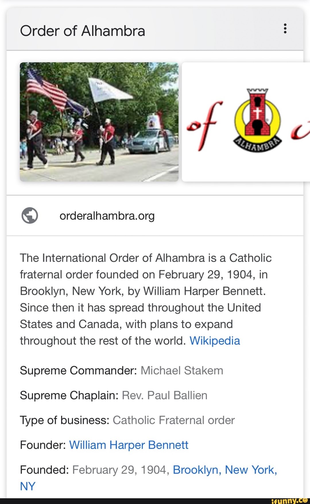 Order of Alhambra E The International Order of Alhambra is a Catholic ...